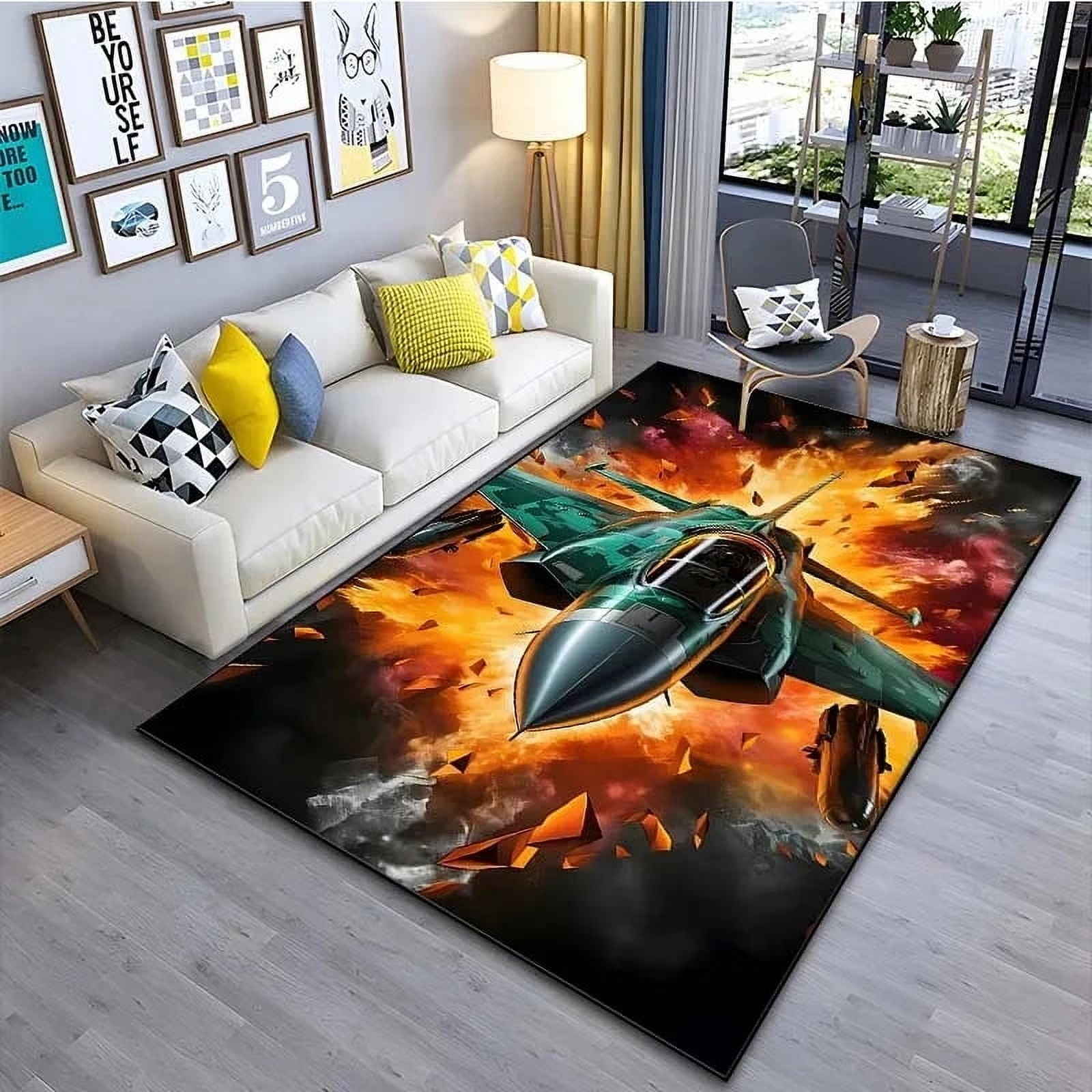3D Airplane Fighter Pattern Rug Home Living Room Bedroom Bedside ...