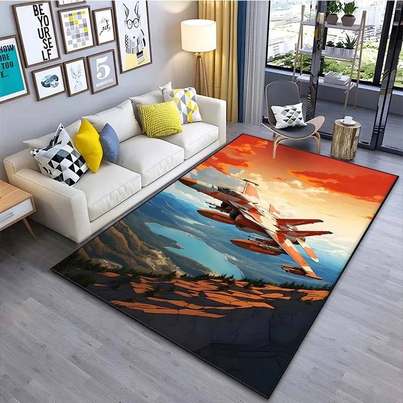 3D Airplane Fighter Pattern Rug Home Living Room Bedroom Bedside ...