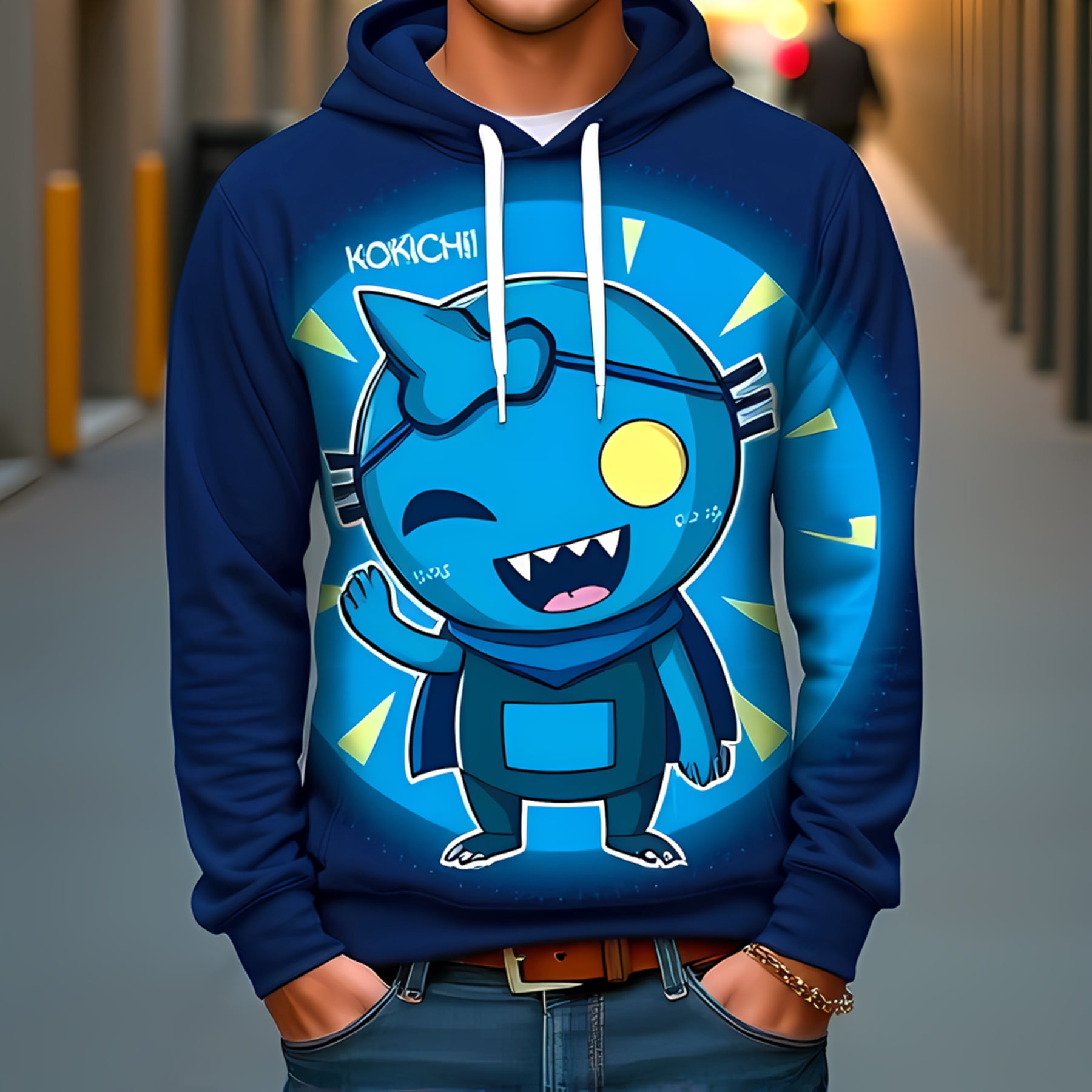 3D All-Over Print Blue Hoodie with Kokichi Cartoon Character - Playful ...