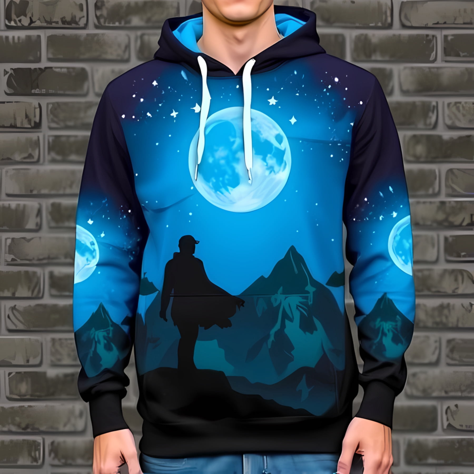 3D All-Over-Print Hoodie with & Mountain - Nighttime Scene Design ...