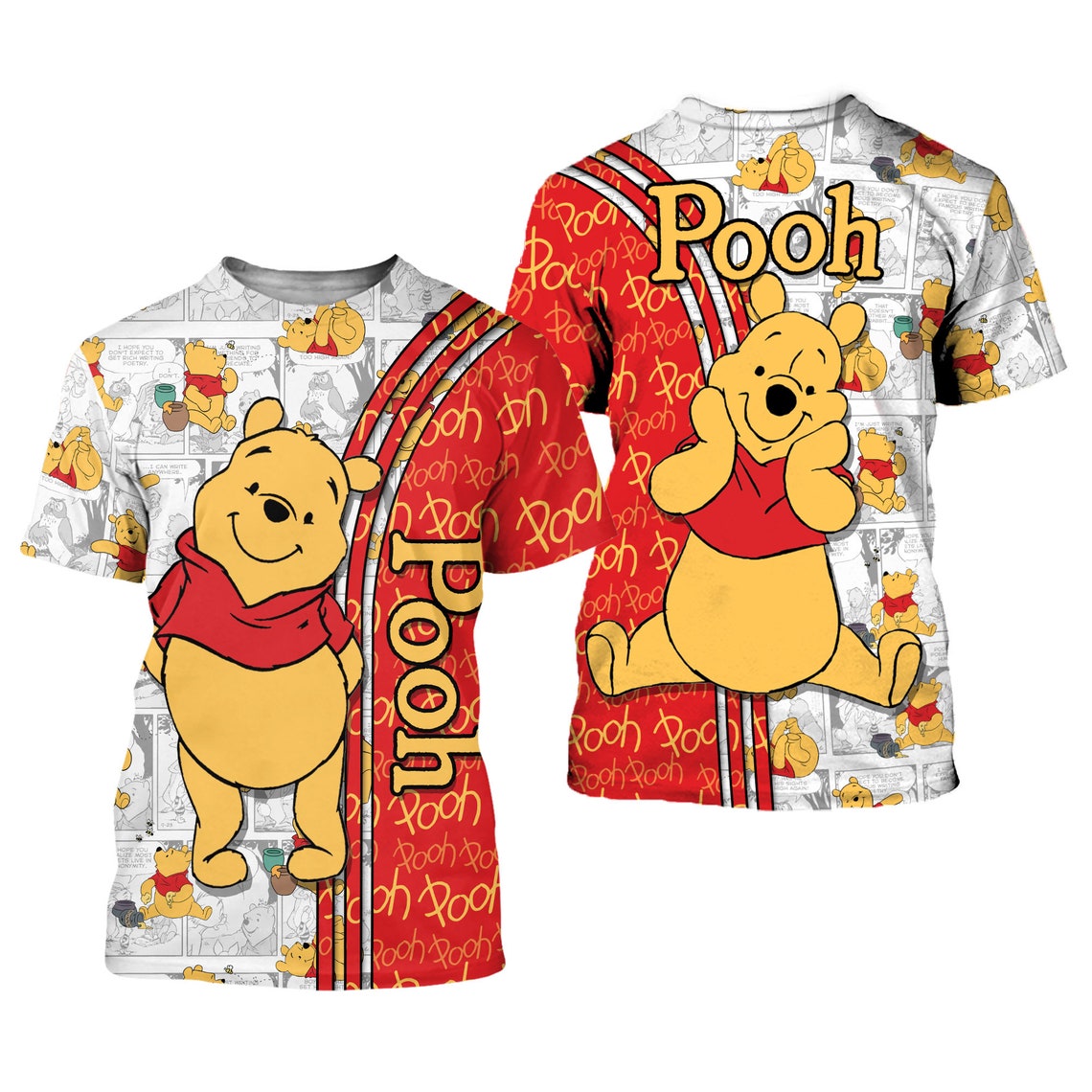 3D All Over Print Shirts Winnie The Pooh Red Cross Comic Book Patterns ...