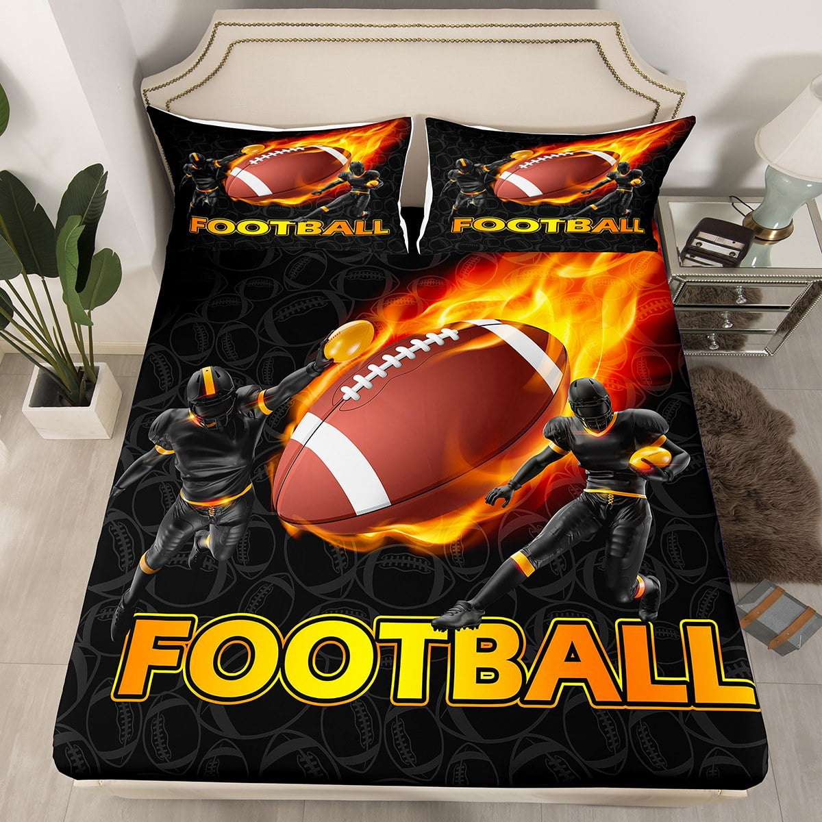 3D American Football Fitted Sheet Rugby Sports Bedding Set, Athlete ...