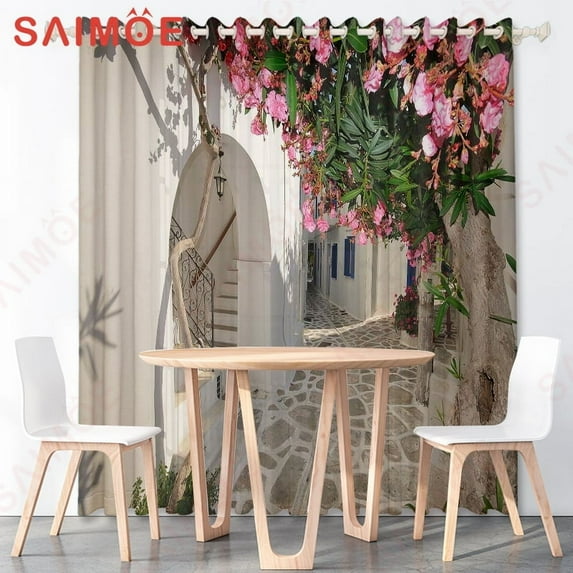 3D American Style City Buildings Ph Booth Curtains Sunset Flowers Plant ...