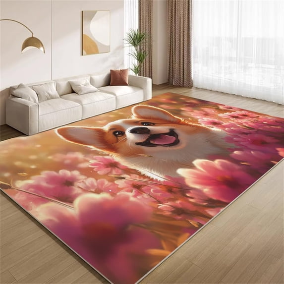 3D Animal Area Rugs, Corgi Dog Print Carpet, Washable Non Slip Low Pile ...