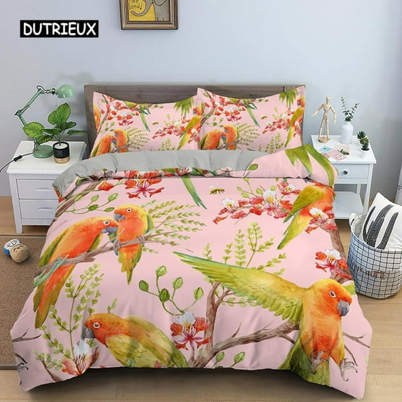 3D Animal Bedding Set Parrot Pattern Duvet Cover Set Microfiber Quilt ...