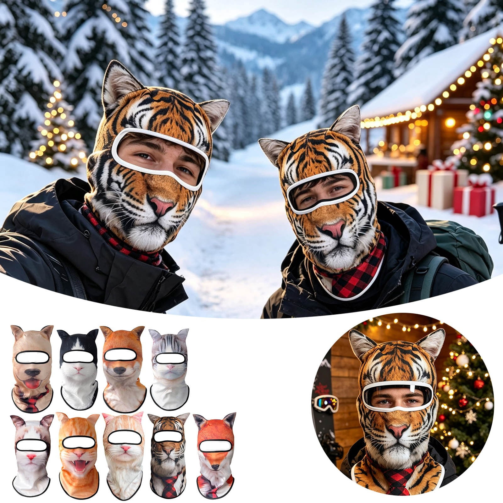 3D Animal Face Ski Balaclava Animal Face Mask Realistic Kitty Hood ...
