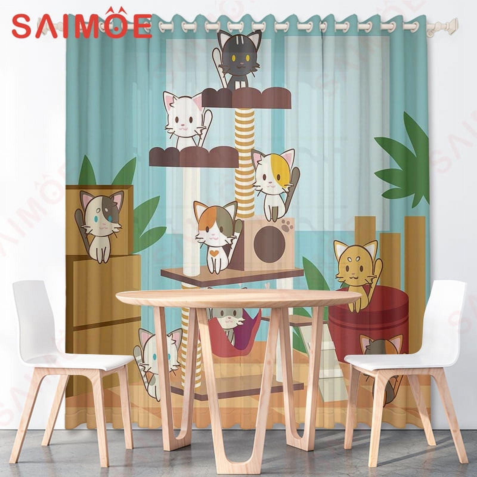 3D Animal Kitten Plant Flower Green Leaf Nature Scenery Curtain Cute ...