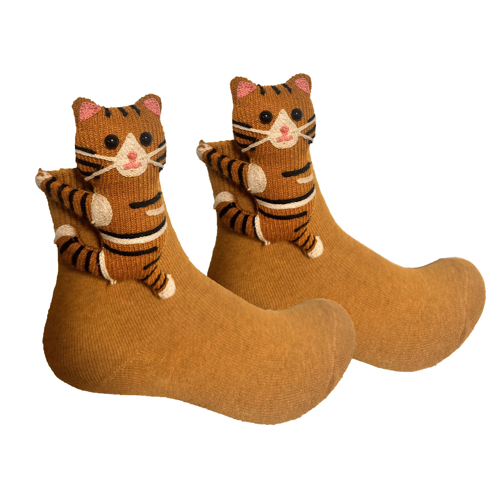 3D Animal Knit Socks for Women Cute Funny Plush Crocheted Double Layer ...