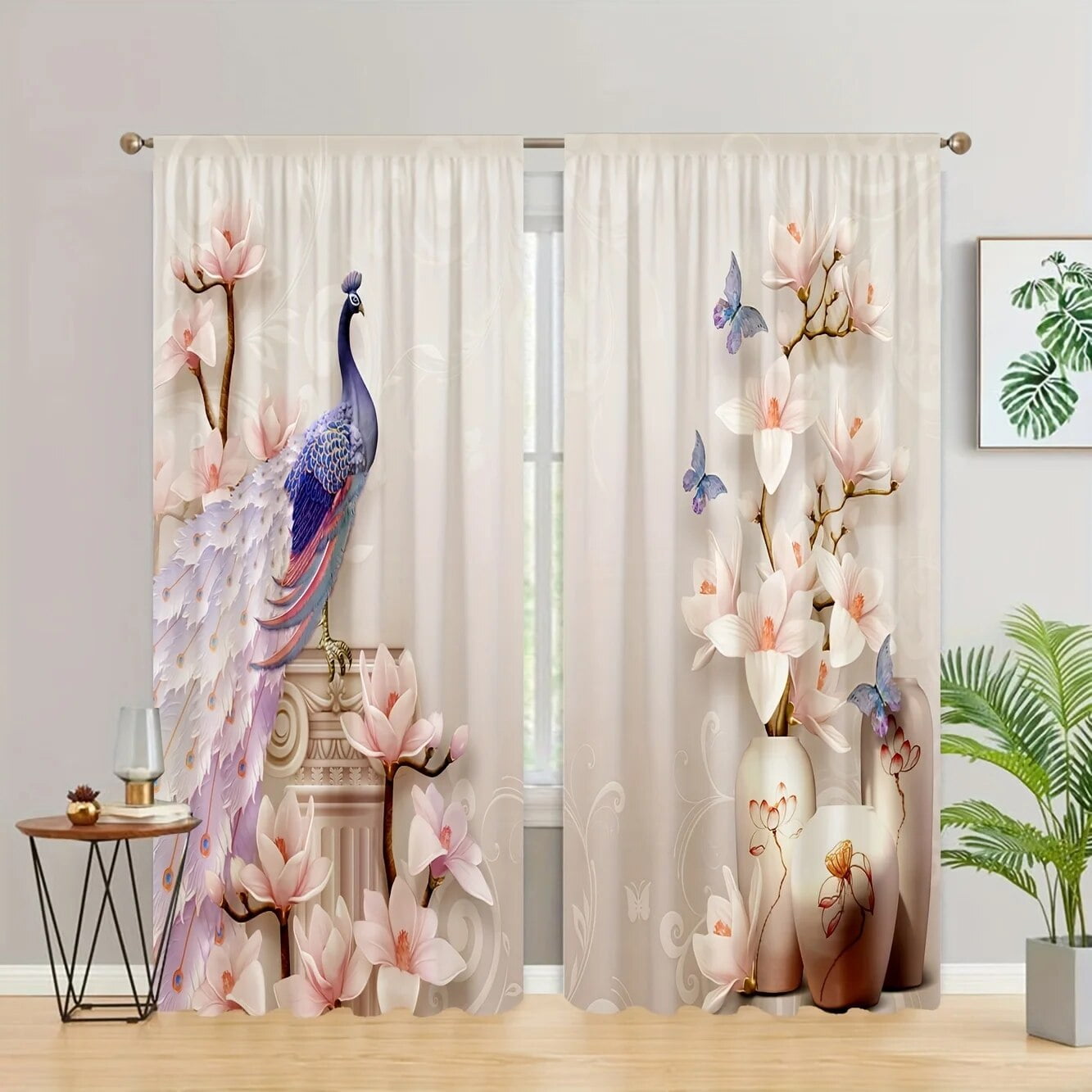 3D Animal Peacock Flower Retro Style Curtains Window Treatment for ...