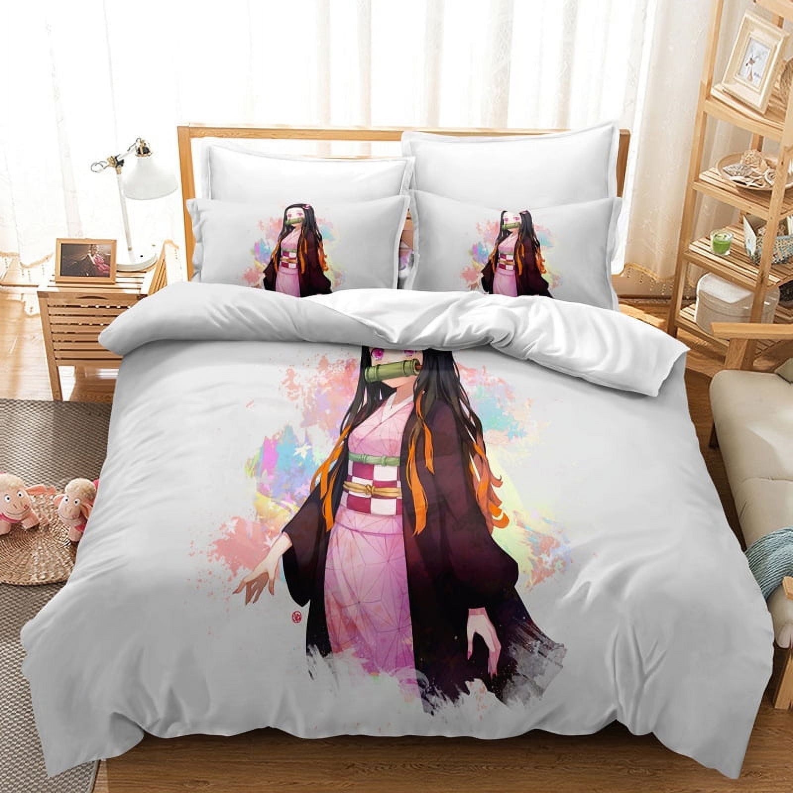 3D Anime Demon Slayer Bedding Bed Set Full Size Cartoon Tanjirou Nezuko ...
