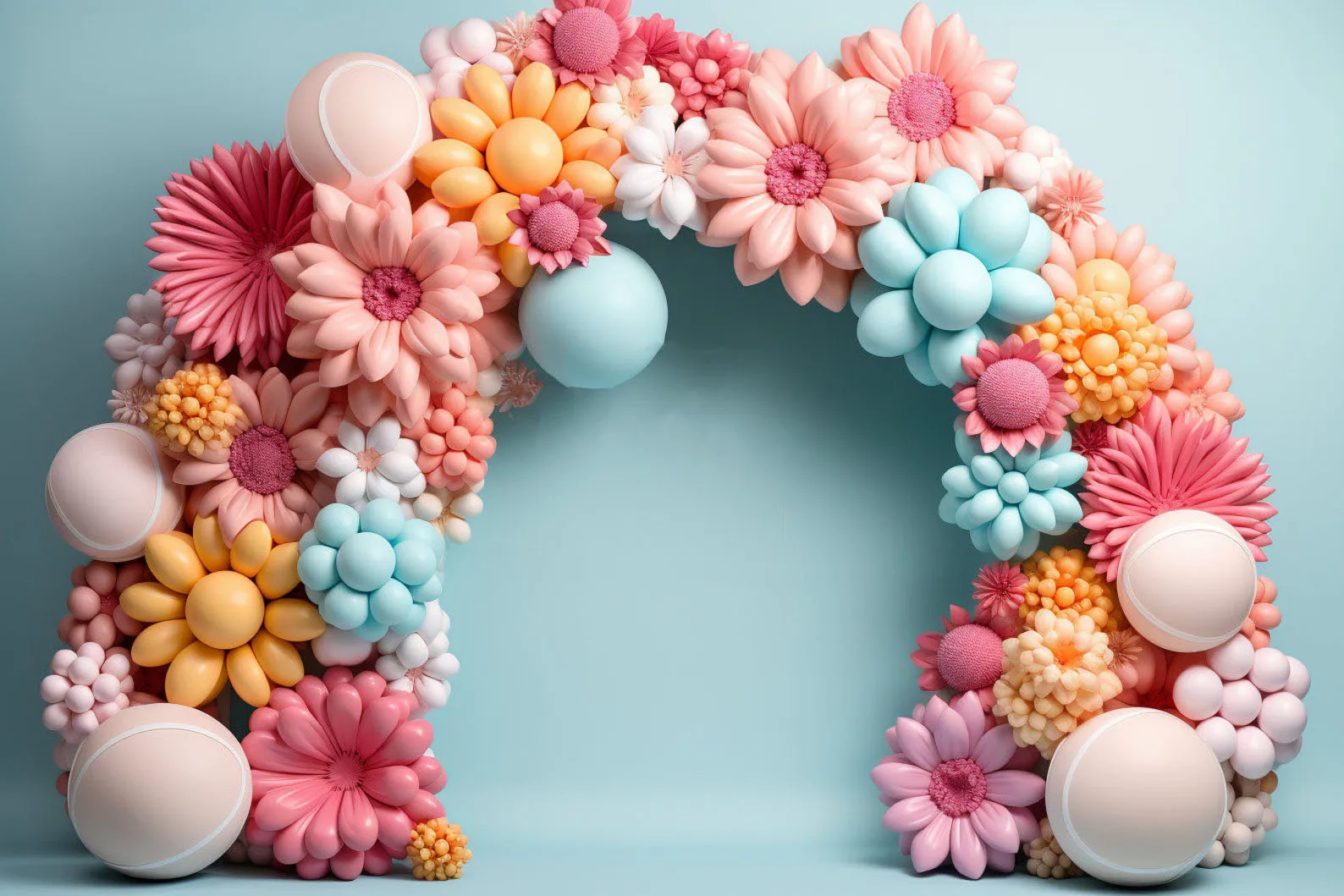 3D Arch Balloon Flowers Girls 1st Birthday Party Cake Smash Portrait r Backdrop Photo Studio ...