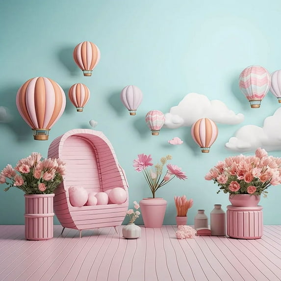 3D Arch Balloon Pink Flowers Kids Birthday Party Cake Smash Portrait r ...