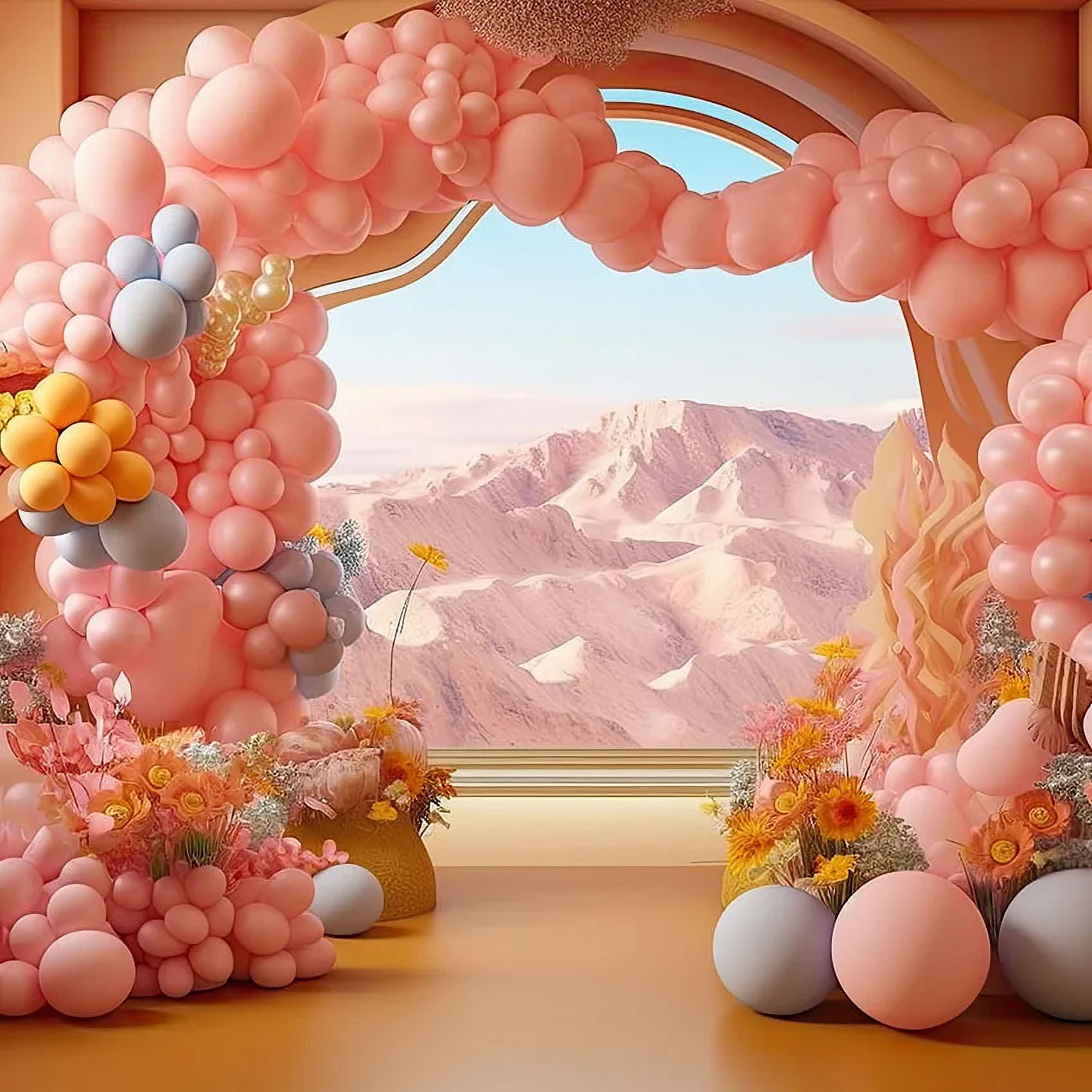 3D Arch Balloon Pink Flowers Kids Birthday Party Cake Smash Portrait r ...