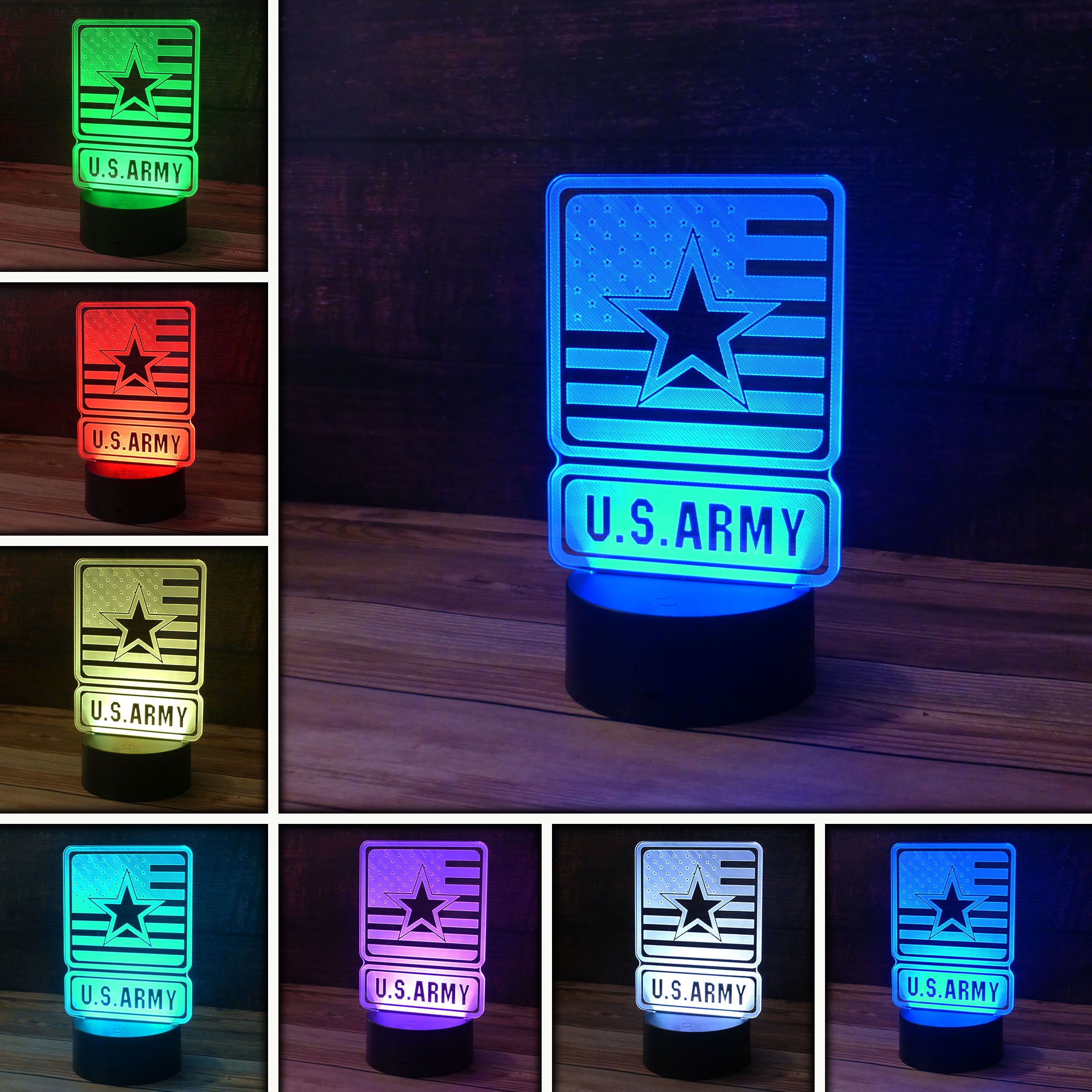 3D Army Desk Light - 7 Color LED Lamp Base with USB or Battery and ...