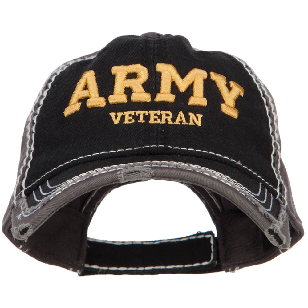 3D Army Veteran Embroidered Vintage Frayed Cap - Black Charcoal OSFM ...