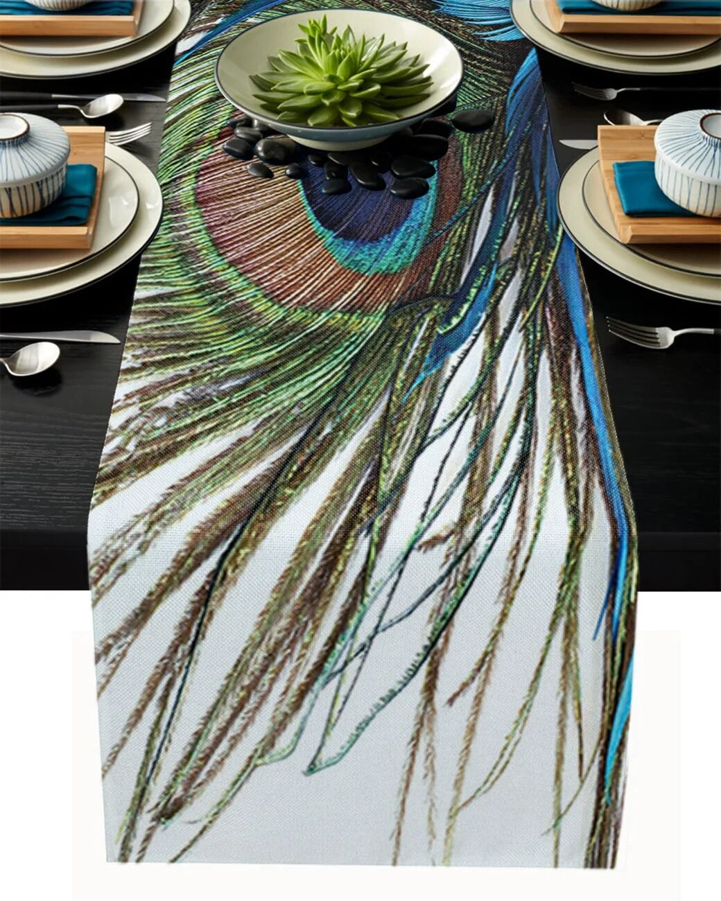 3D Art Peacock Feather Painting Table Runner Home Wedding Table Flag ...