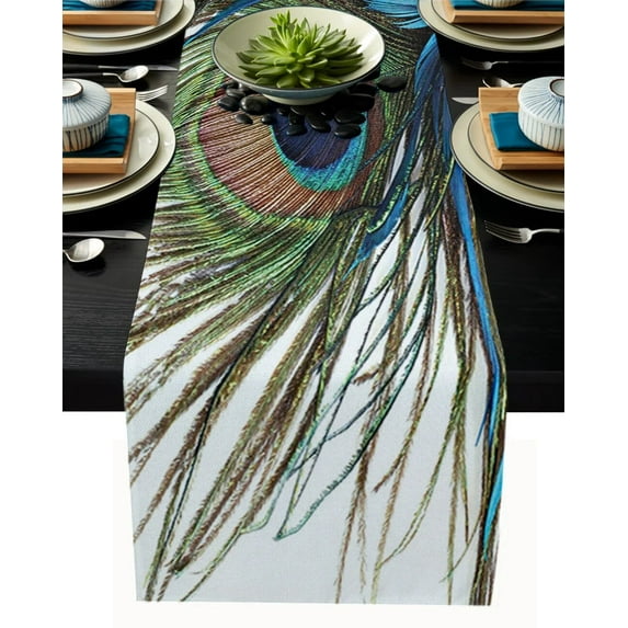 3D Art Peacock Feather Painting Table Runner Home Wedding Table Flag ...