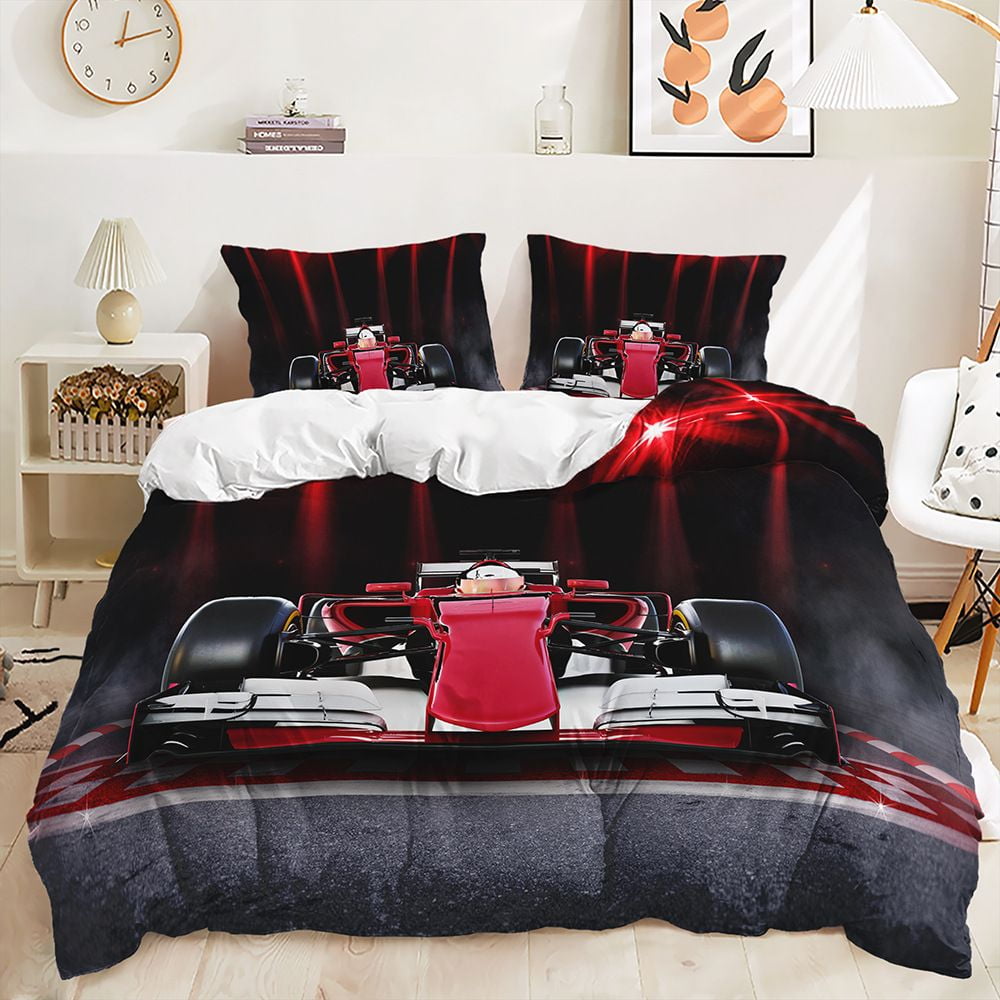 3D Automobile Race Car Print King Queen Racing Racecar Duvet Cover Set ...