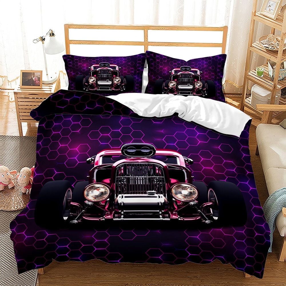 3D Automobile Race Car Print King Queen Racing Racecar Duvet Cover Set ...