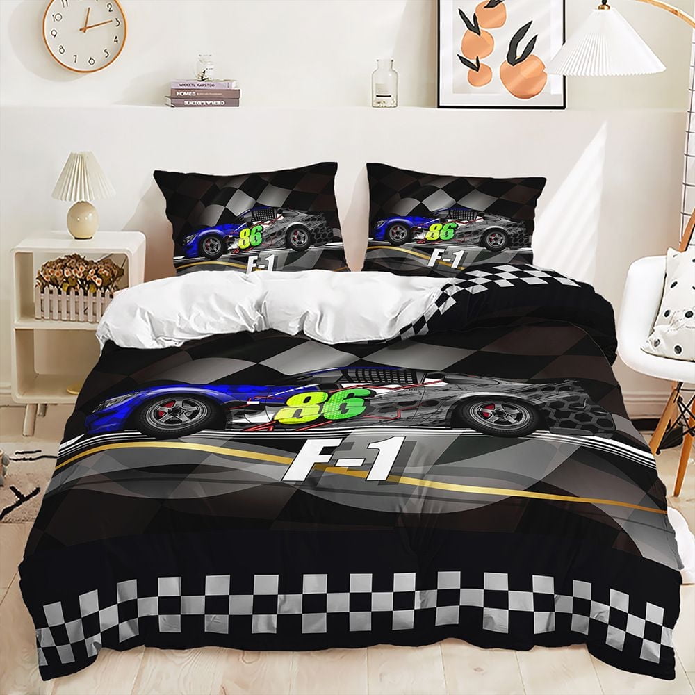 3D Automobile Race Car Print King Queen Racing Racecar Duvet Cover Set ...