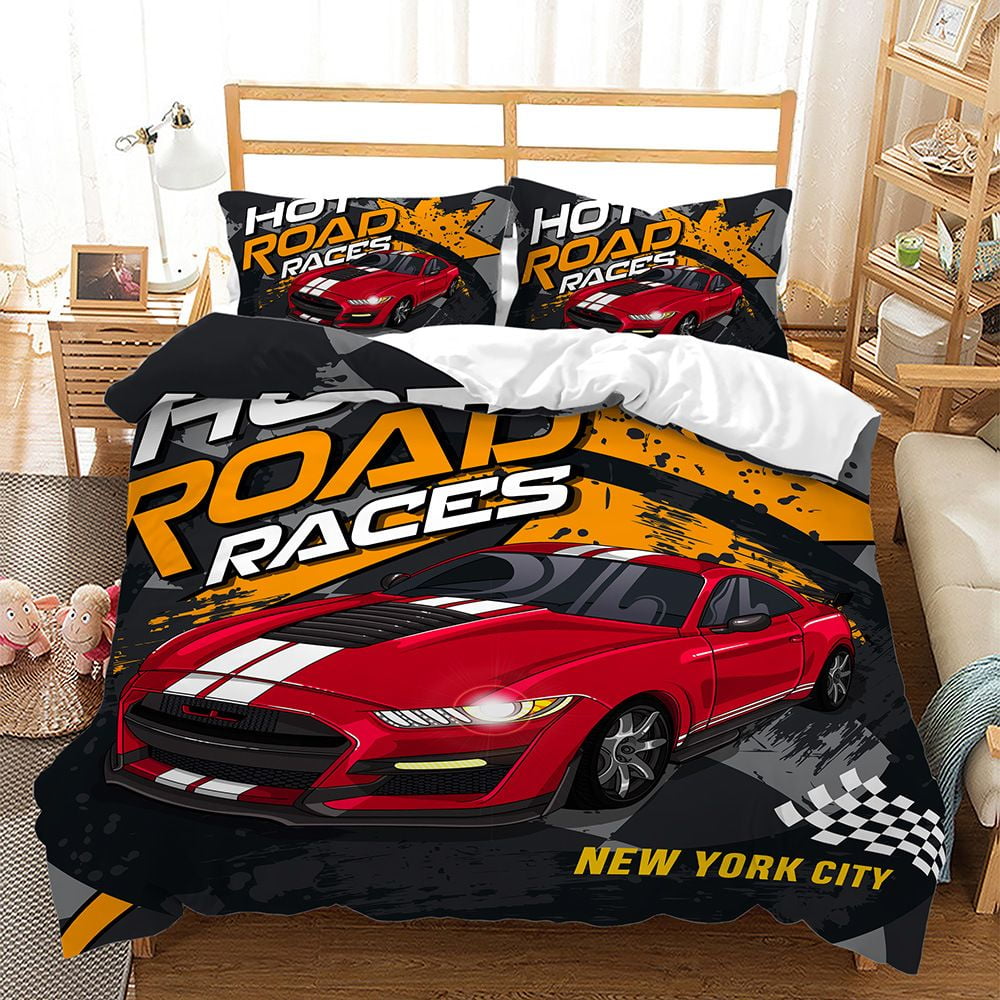 3D Automobile Race Car Print King Queen Racing Racecar Duvet Cover Set ...