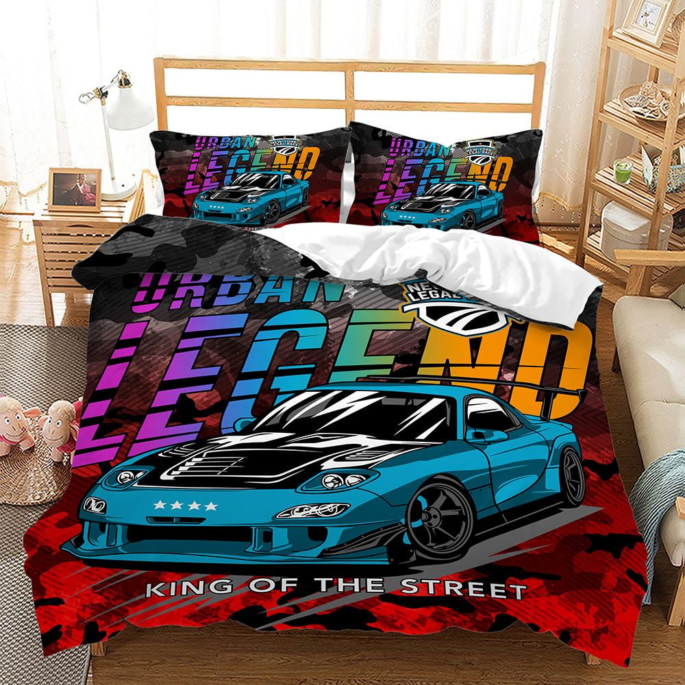 3D Automobile Race Car Print King Queen Racing Racecar Duvet Cover Set ...