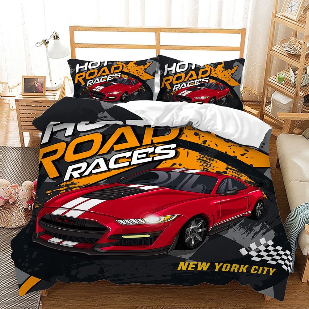 3D Automobile Race Car Print King Queen Racing Racecar Duvet Cover Set ...