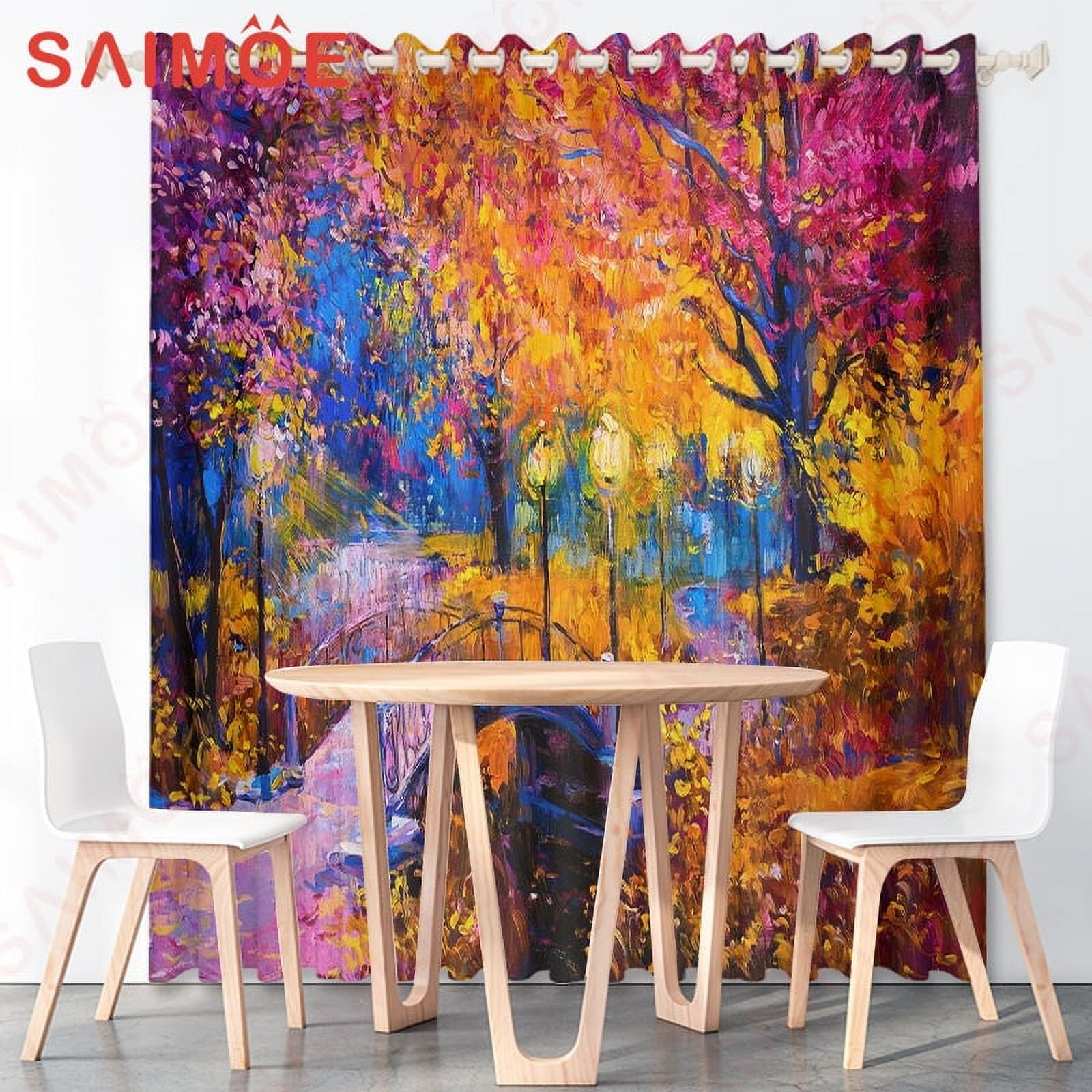 3D Autumn Maple Yellow Woods Curtains Fallen Leaves Blue Sky White ...