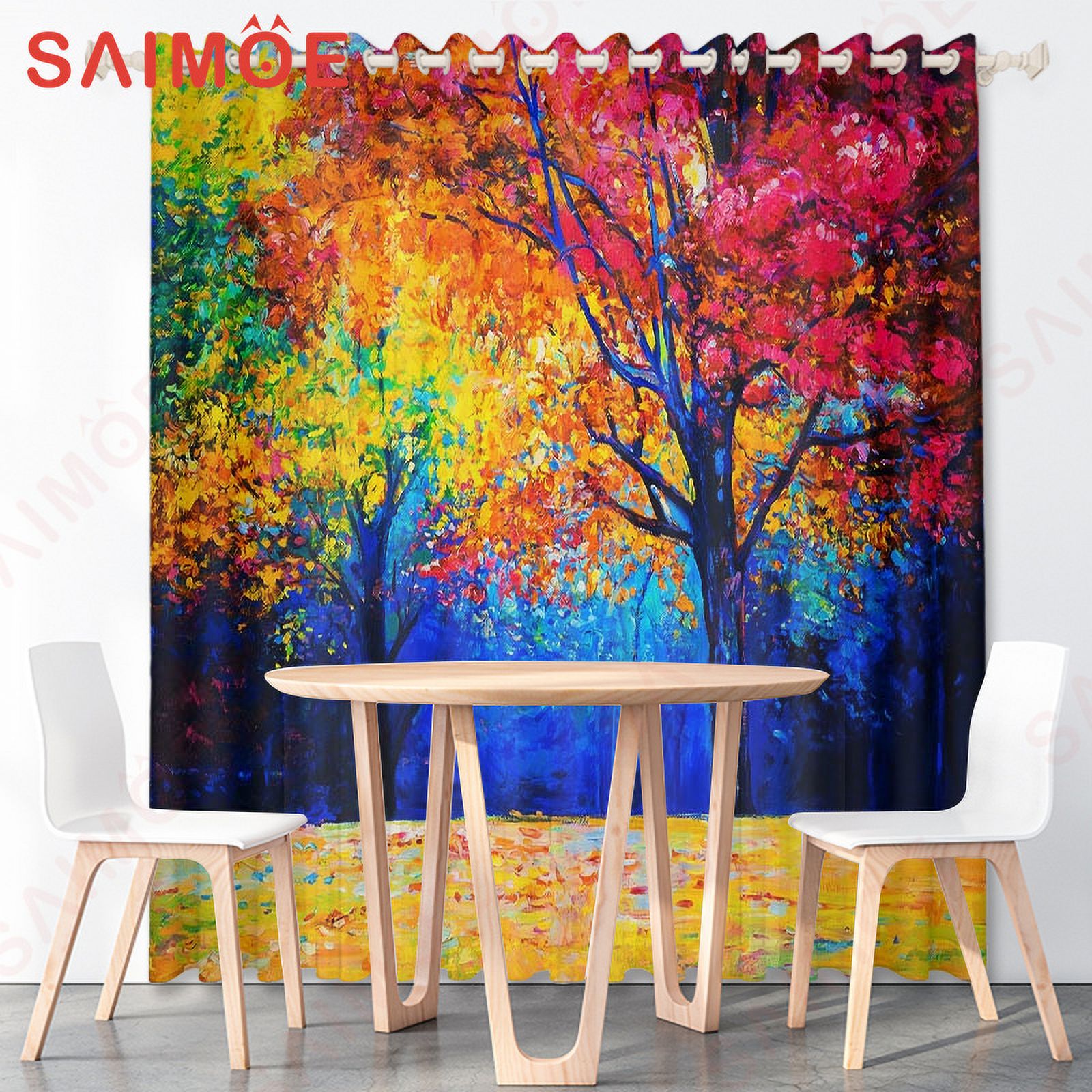 3D Autumn Maple Yellow Woods Curtains Fallen Leaves Blue Sky White ...