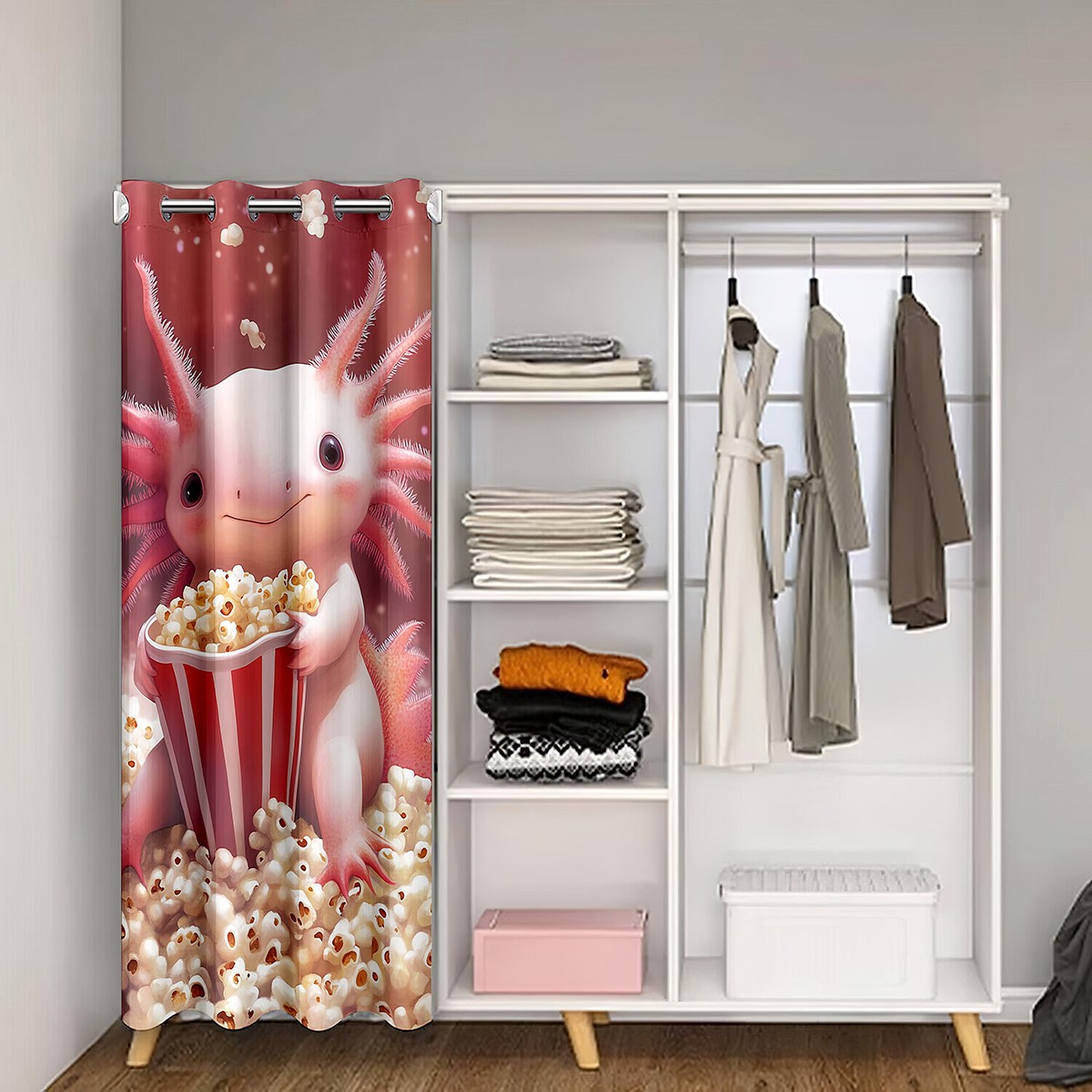 3D Axolotl Blackout Curtain 52"W X 84"L for Bedroom,Yummy Popcorn Door ...