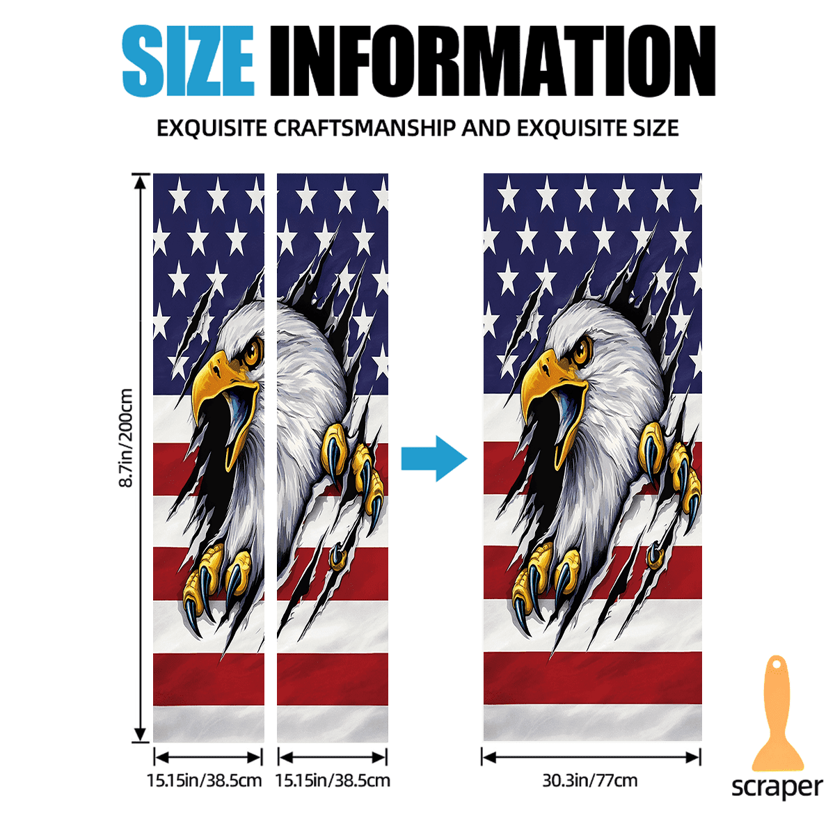3D Bald Eagle Tearing Through US Flag Door Sticker - 30.3x78.7in ...