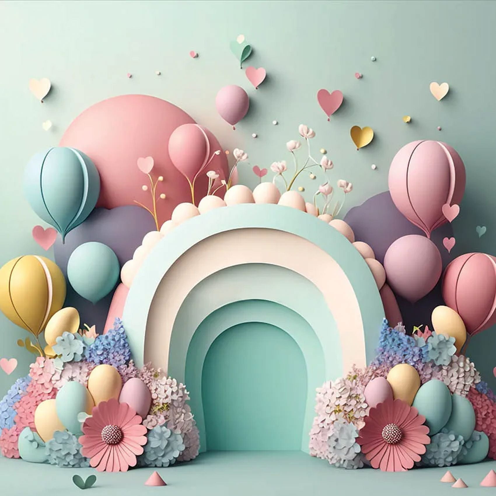 3D Balloon Arch Colorful Flowers Birthday Party Cake Smash Portrait r ...