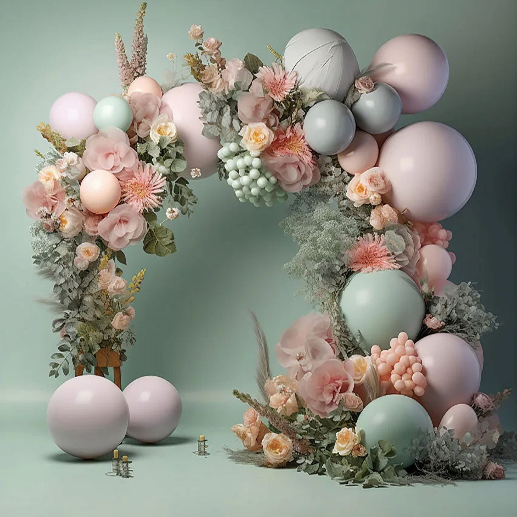 3D Balloon Arch Colorful Flowers Birthday Party Cake Smash Portrait r ...