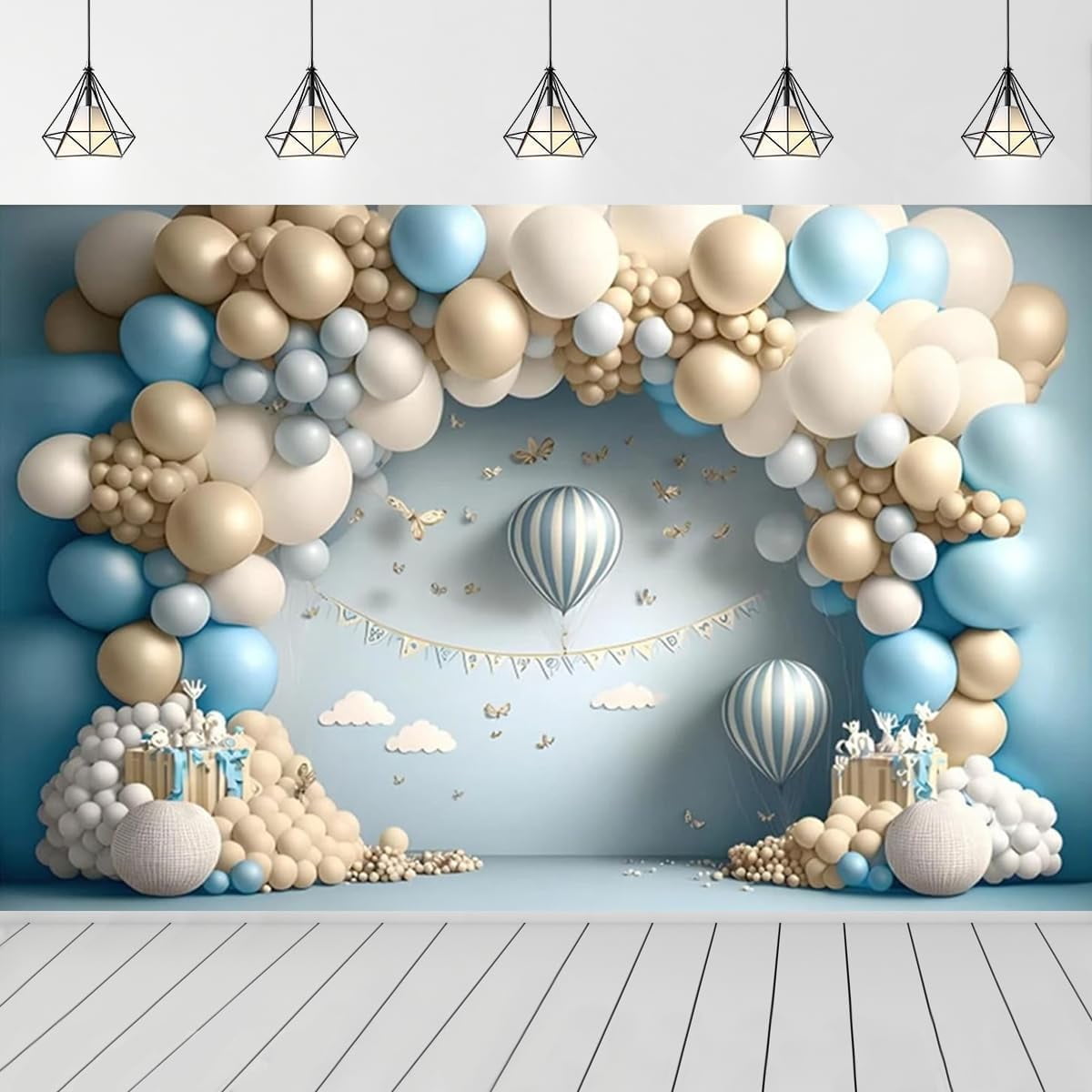 3D Balloon Backdrops for Photoshoot Hot Air Balloon Butterfly Newborn ...
