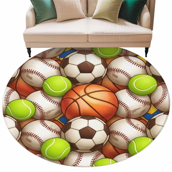 3D Balls Sports Round Rug 6ft Washable Circle Kitchen Rugs Non Slip ...
