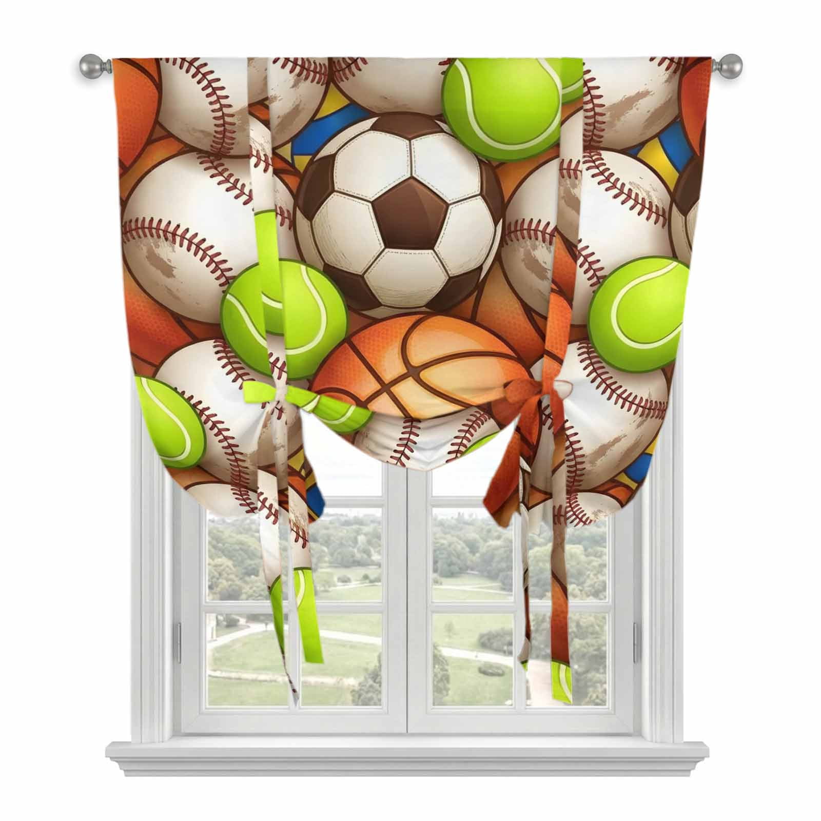 3D Balls Sports Tie Up Curtains for Window, Thermal Insulated Balloon ...
