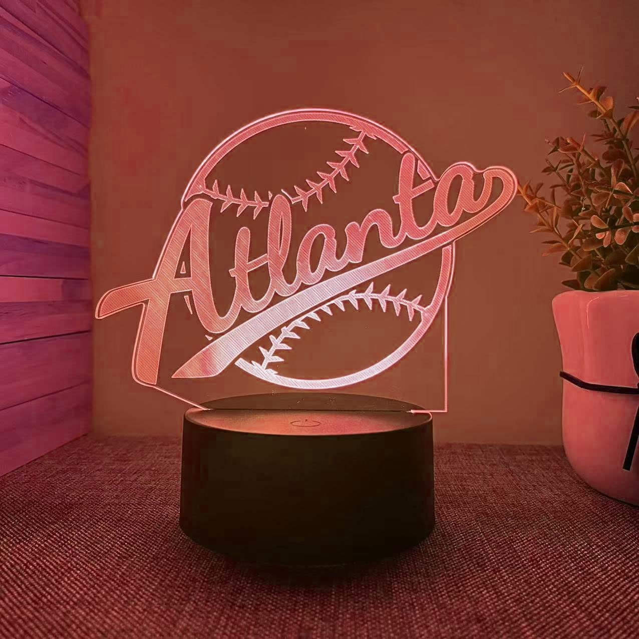 3D Baseball Atlanta Night Light 3D Illusion Lamp with Remote Control 16 ...