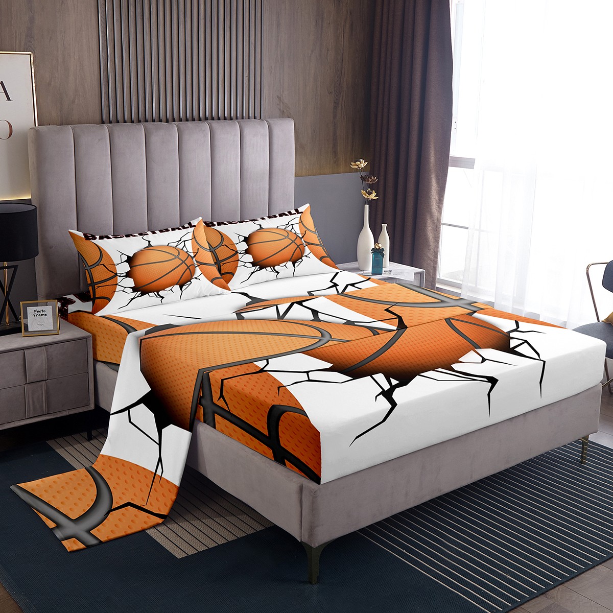 3D Basketball Full Bed Sheets Set,Sports Theme Bedding Set Bedroom Decor,Ball Games Sheets ...