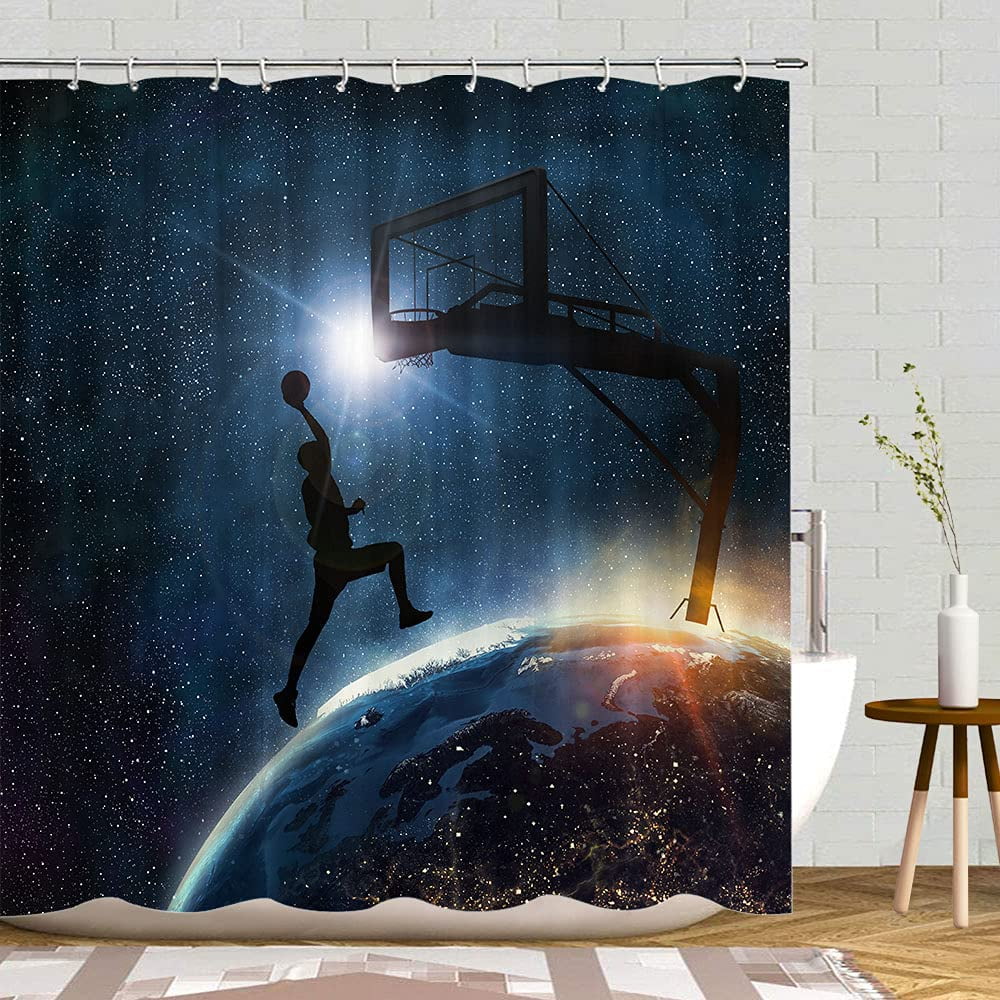 3D Basketball Shower Curtain Sets for Boys Teens Athlete Gym Theme ...