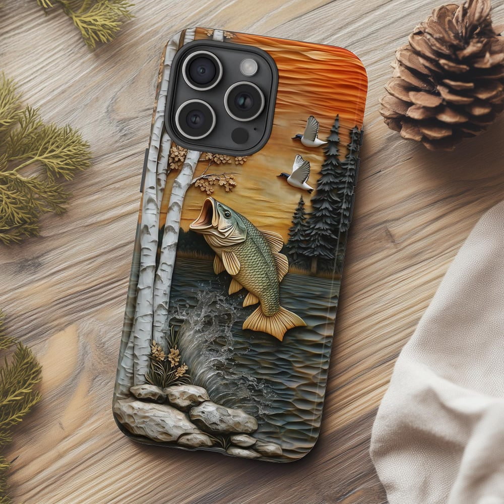 3D Bass Fishing Outdoorsman Illusion Phone Case for 17 16 15 14 13 12 ...