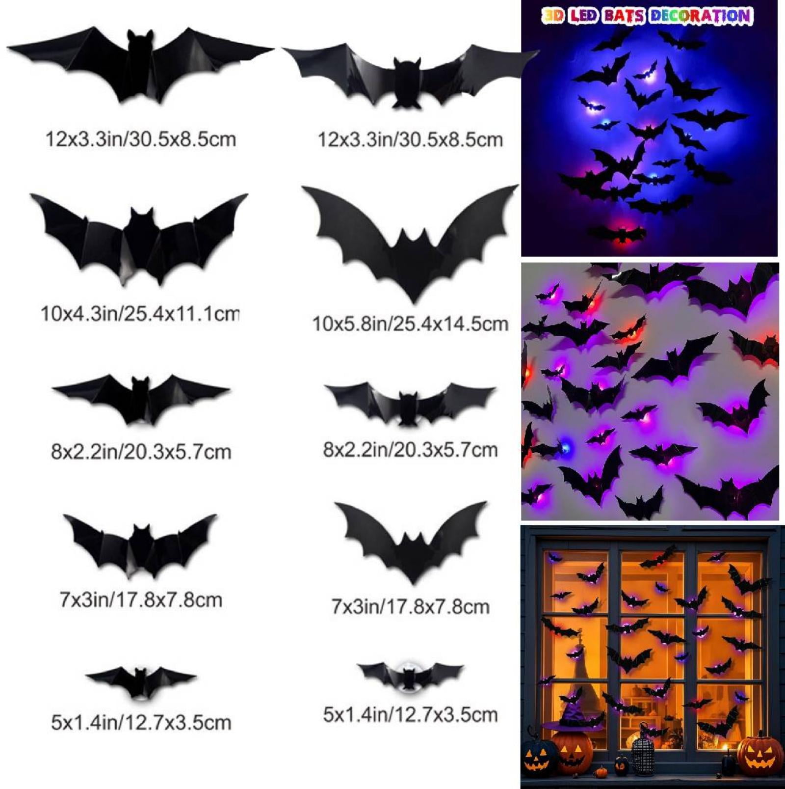 3D Bat Design LED Decoration, 3D Bats Halloween Wall Decor with 4 Forms ...