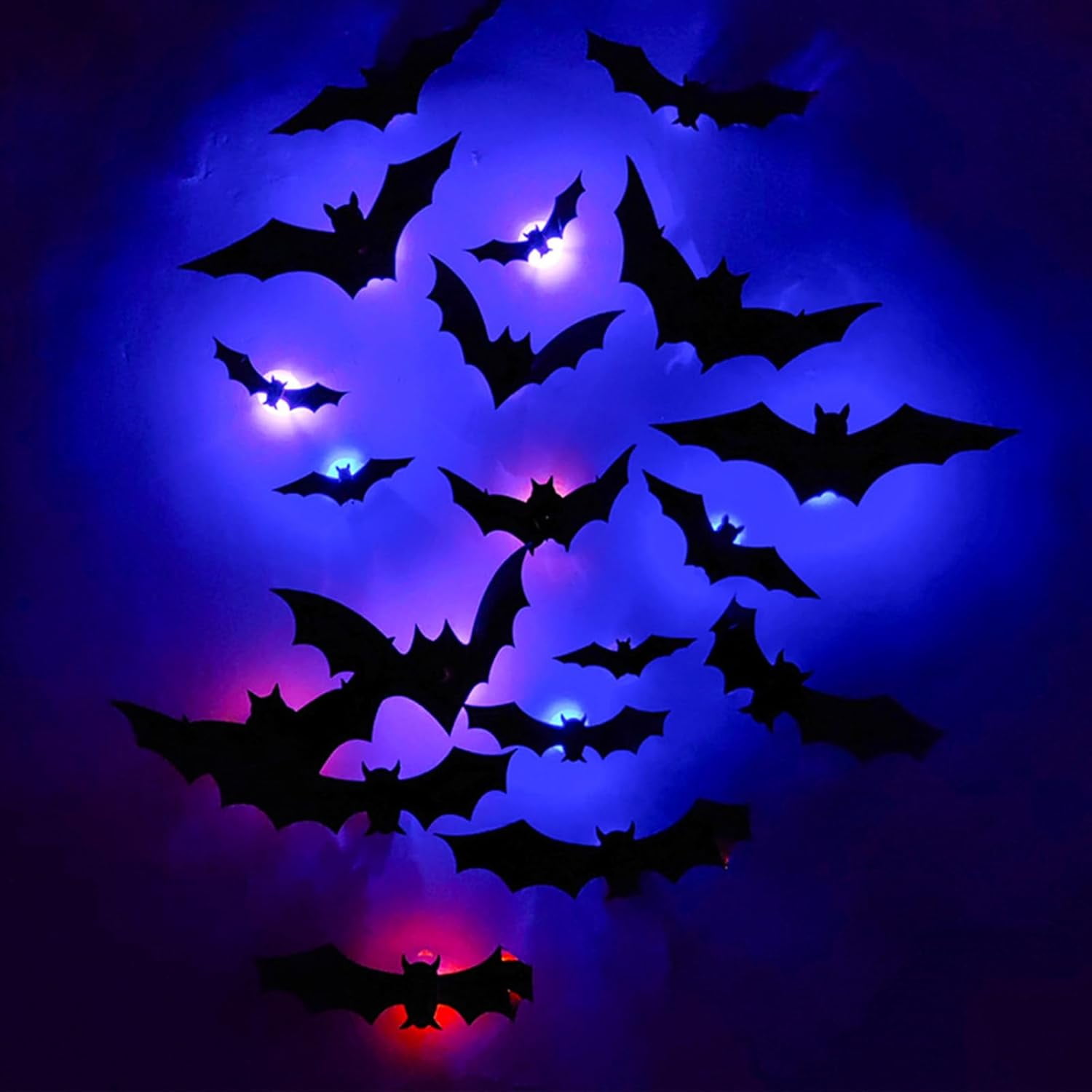 3D Bat Design LED Decoration, 3D Bats Halloween Wall Decor with 4 Forms ...