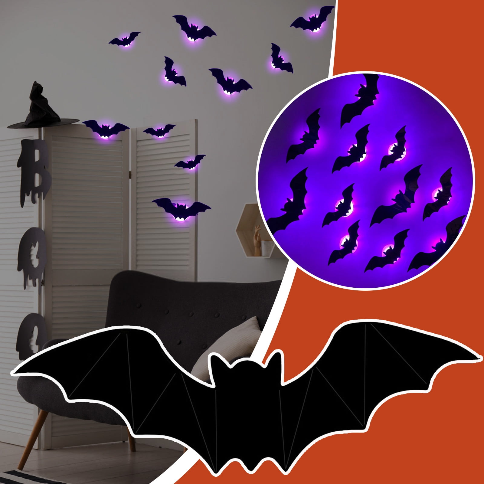 3D Bat Design LED Decoration, LED Halloween 3D Bat Decorative Wall ...