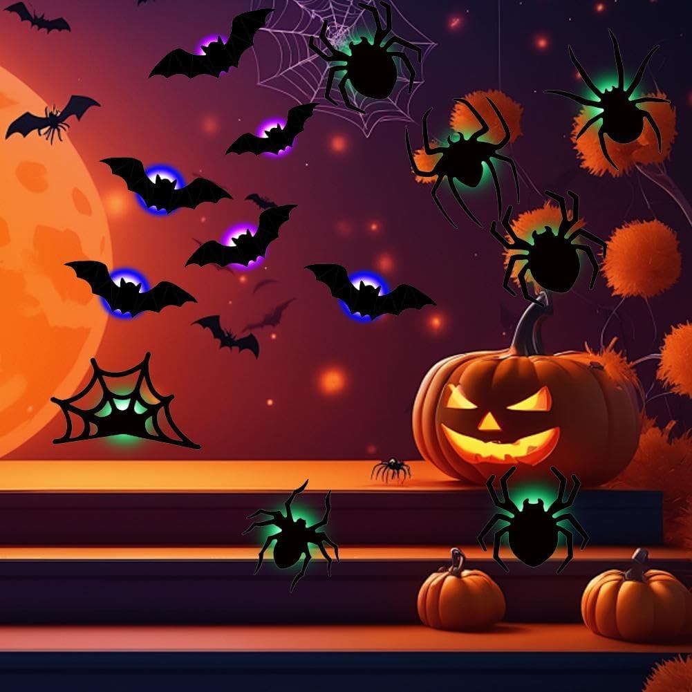 3D Bat Design LED Decoration, Lighted Spider Stickers Decor Light up ...