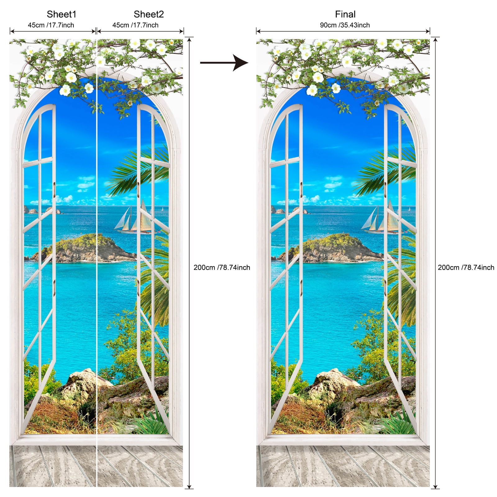 3D Beach Door Decal Door Stickers Decor Door Mural Removable Vinyl Door ...