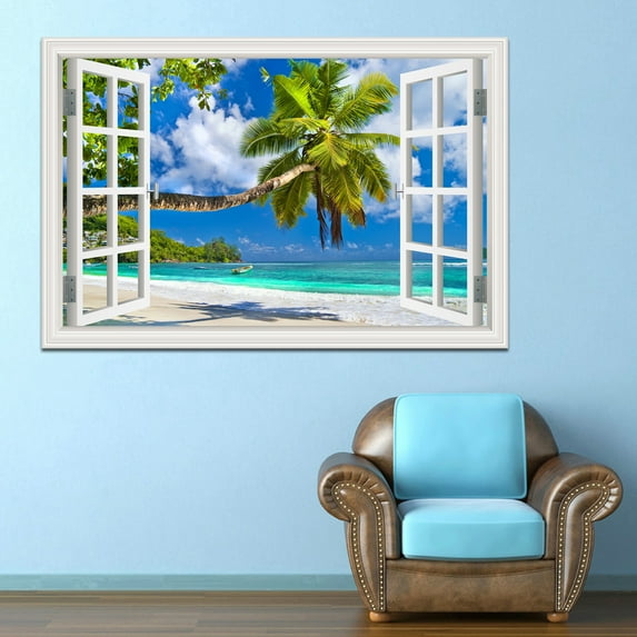 3D Beach Landscape Fake Window Poster Sticker Self-adhesive Seaside ...