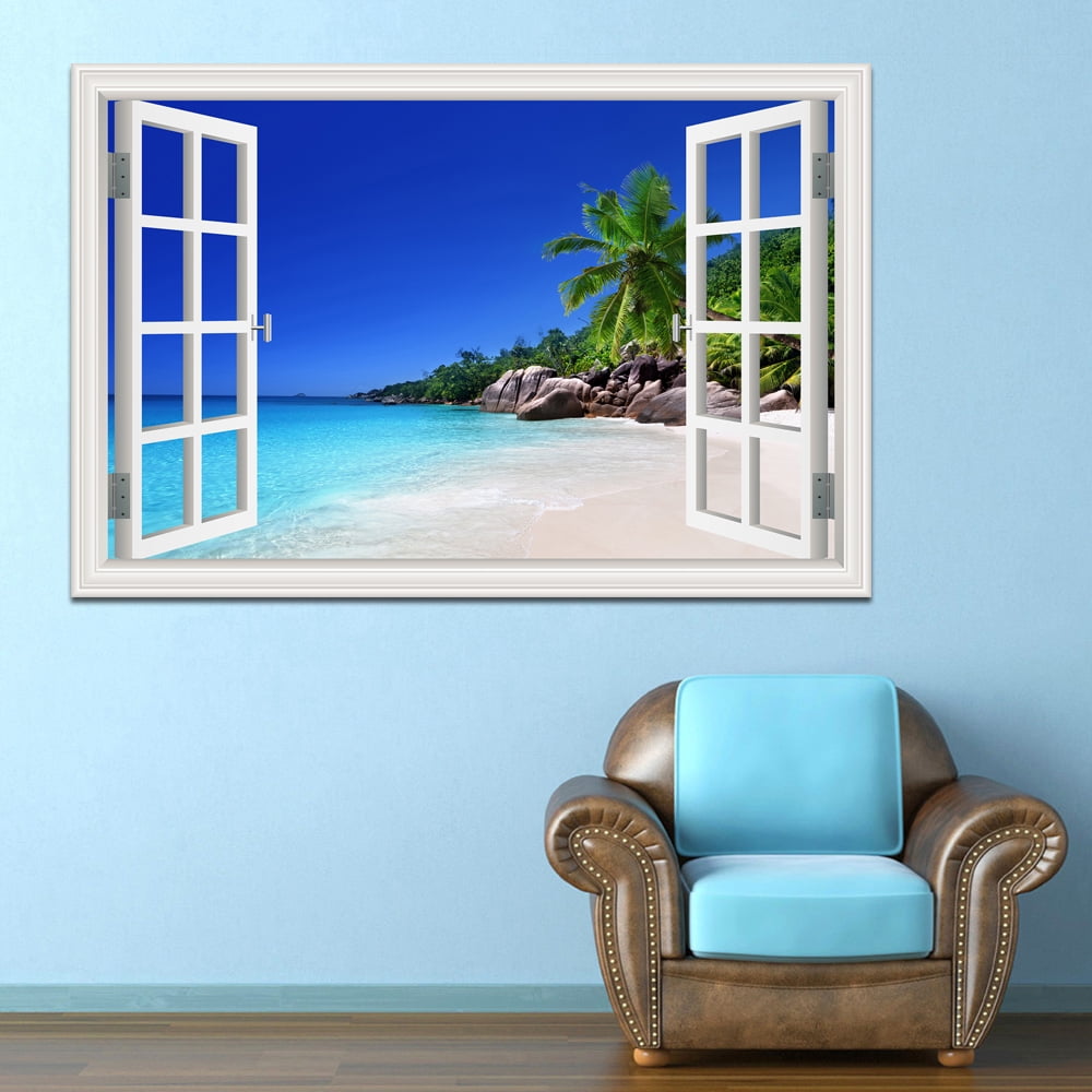 3D Beach Landscape Fake Window Poster Sticker Self-adhesive Seaside ...