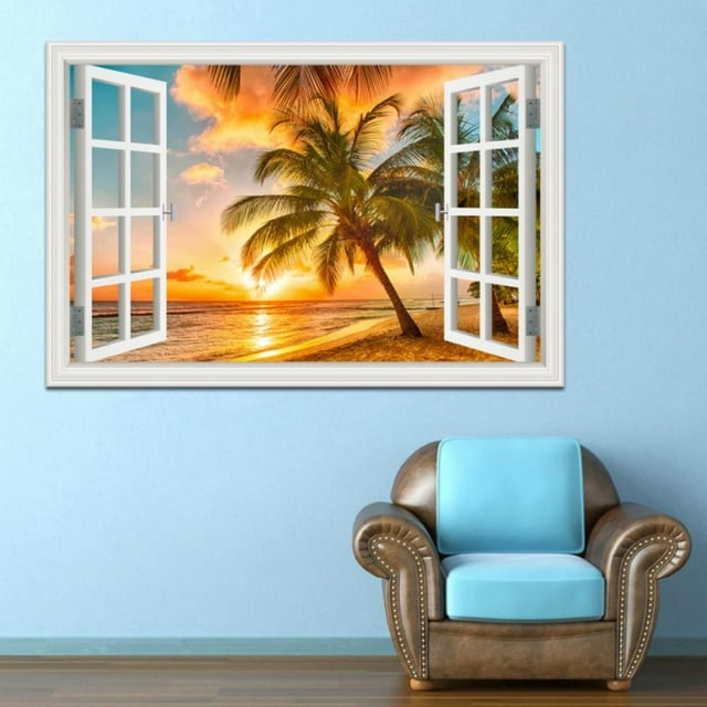 3D Beach Landscape Fake Window Poster Sticker Self-adhesive Seaside ...