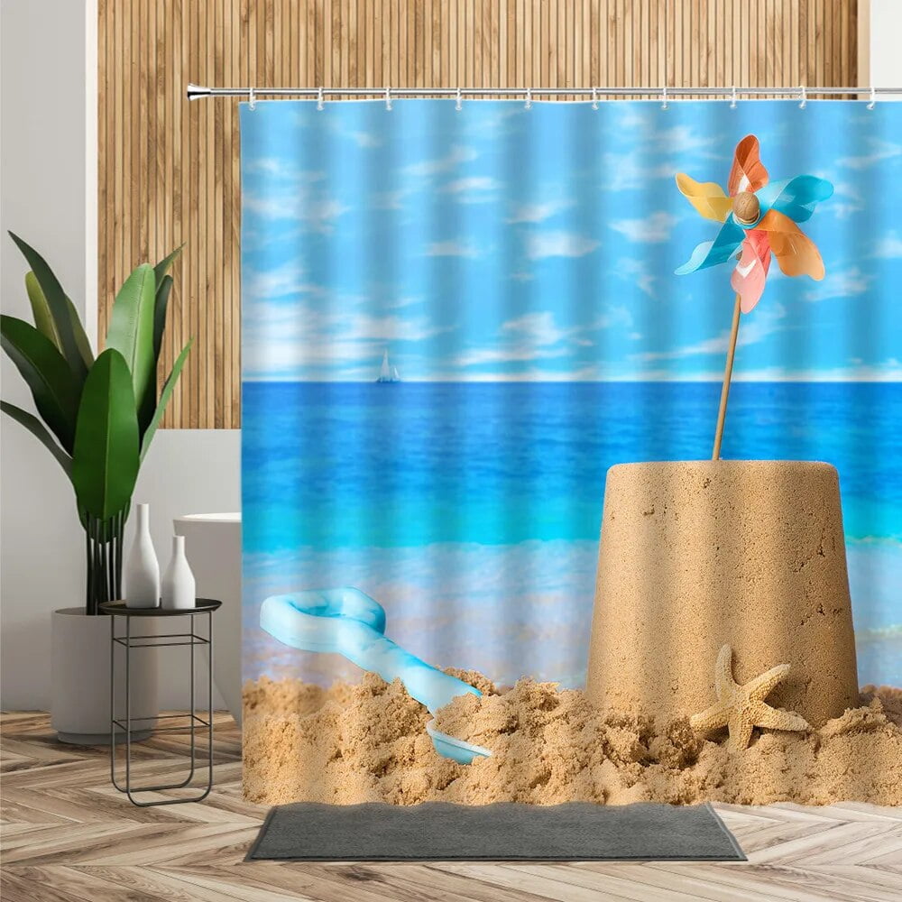 3d Beach Scenery Shower Curtain Starshell Bathroom Decor Accessories