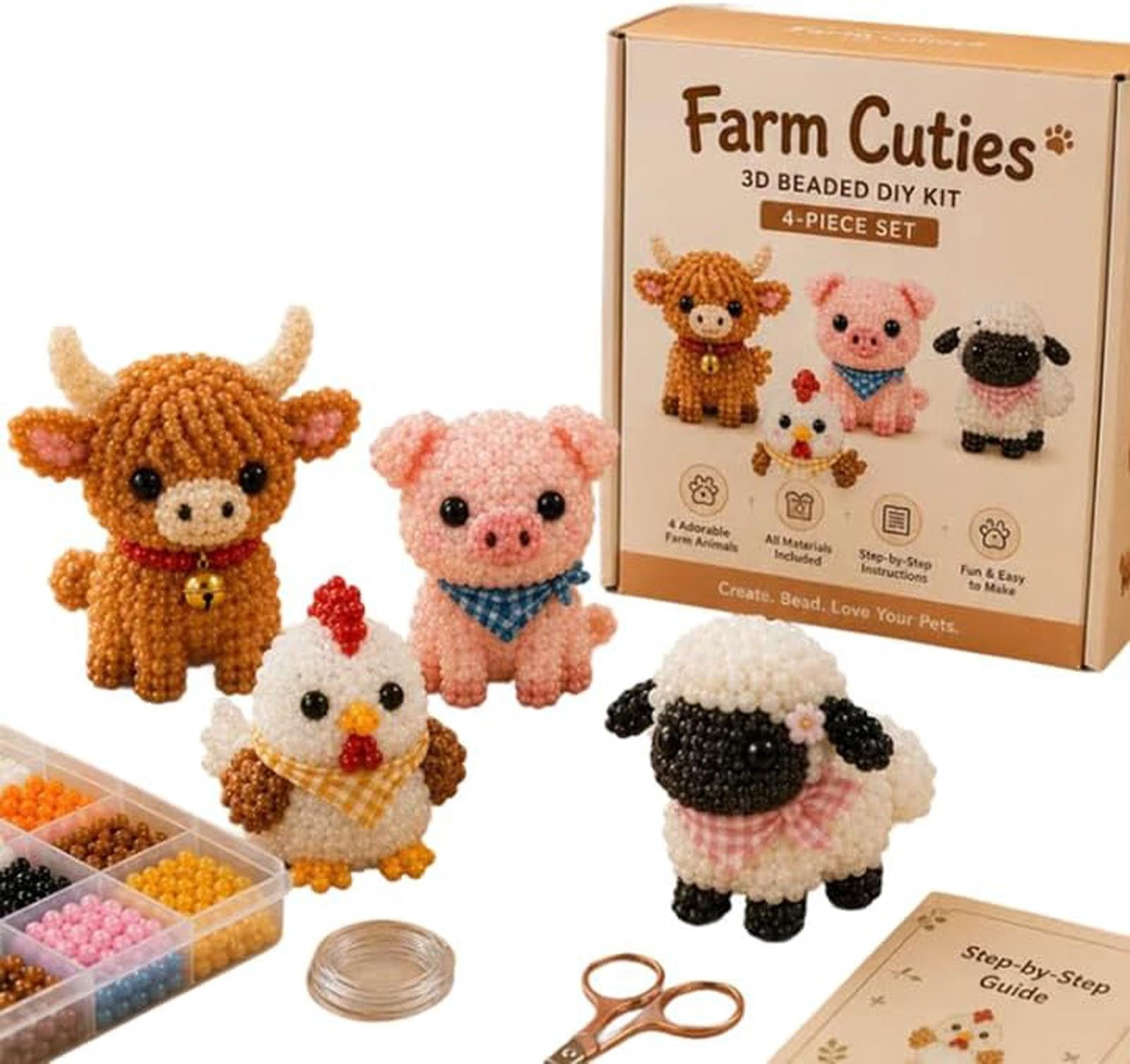 3D Beaded Animal DIY Craft Kit, Bead Art Ornament Series Set with ...